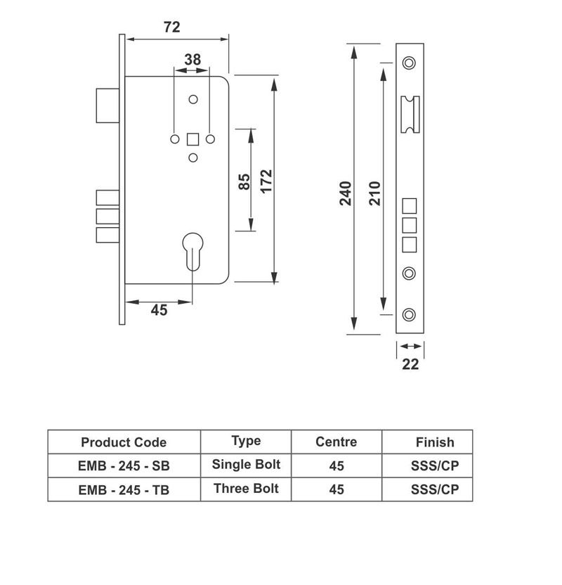 ENOX Mortise Lock EMB - 245 | Enox India
