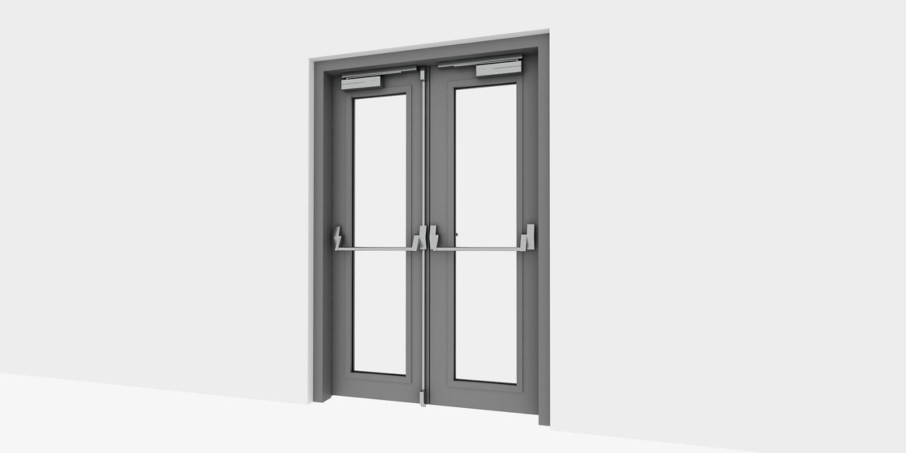 Steel Frame Glass Doorset Fire Exit Double | ASSA ABLOY