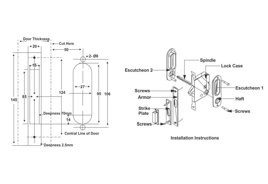 ENOX Wooden Sliding Door Lock ESL - 003 | Enox India