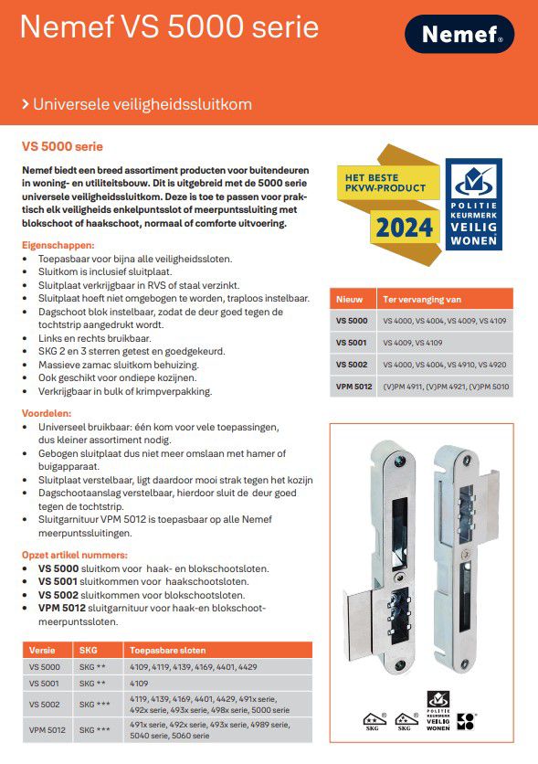 Nemef VS 5000 universele veiligheidssluitkom | ASSA ABLOY